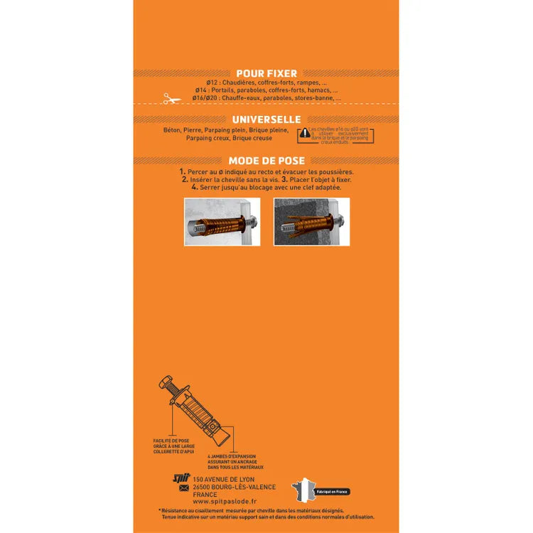 Lot de 2 Cheville murale avec vis prima PRIMA1210DP2 SPIT, Ø20 x L.80 ...